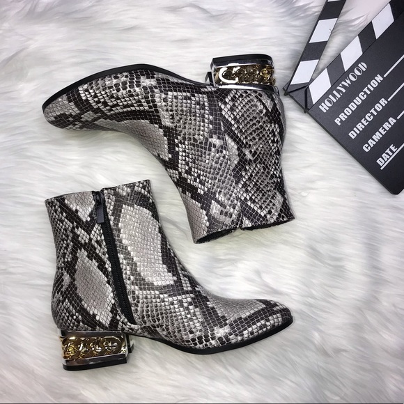 BAMBOO | Shoes | Bamboo Faux Snakeskin Chain Heel Booties | Poshmark